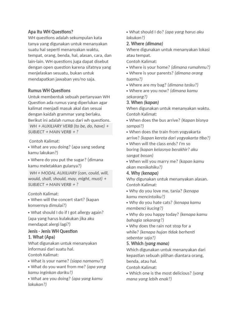 Panduan Lengkap WH Questions | PDF