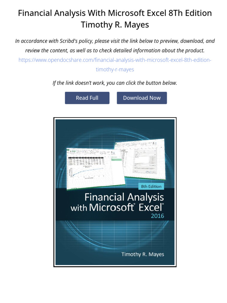 Financial Analysis with Microsoft Excel 8th Edition Timothy R. Mayes ...
