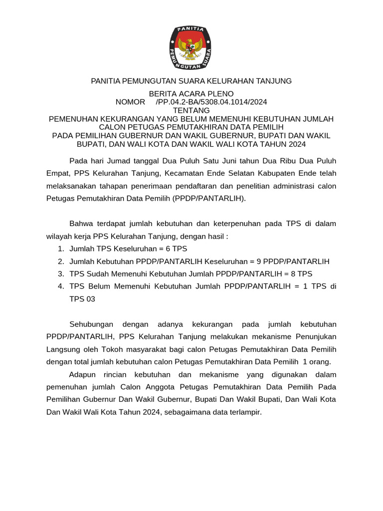 Pemenuhan Kekurangan PPDP Tanjung 2024 | PDF
