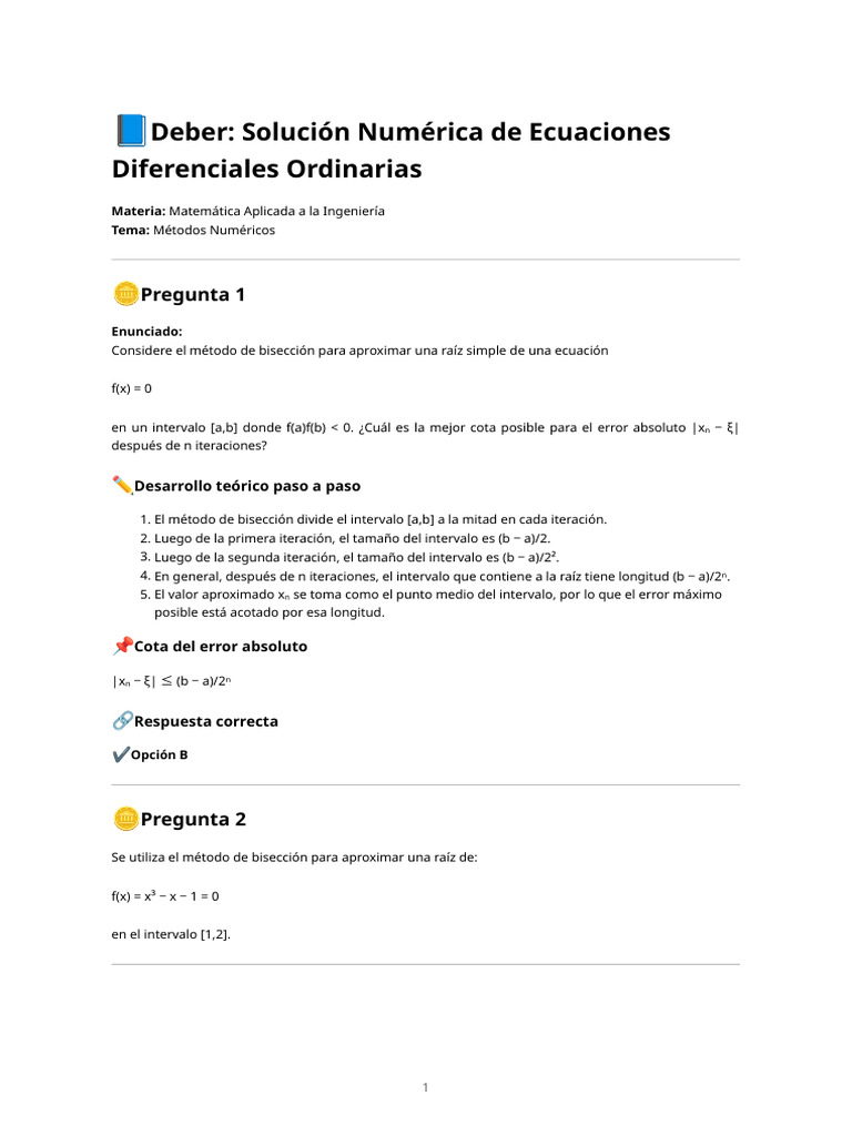 Deber Edo Numérica – Solución Paso a Paso (1) | PDF | Ecuación diferencial ordinaria | Análisis ...