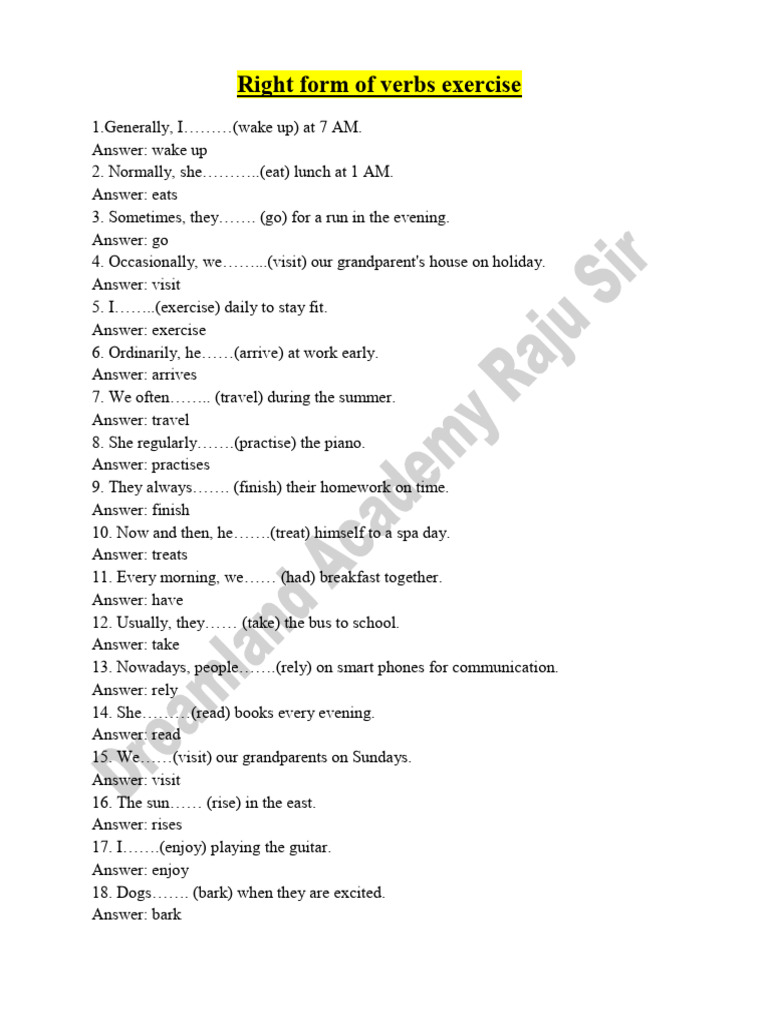 Practise Right Form of Verbs All | PDF