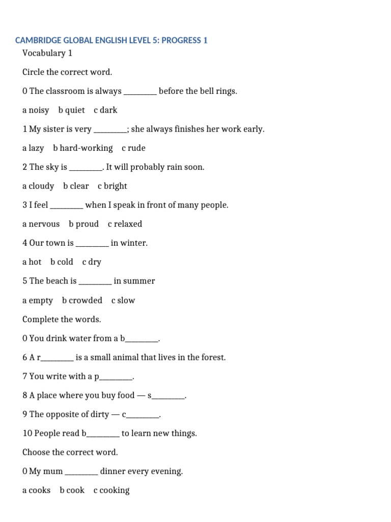 Cambridge Global English Level 5 Vocabulary | PDF