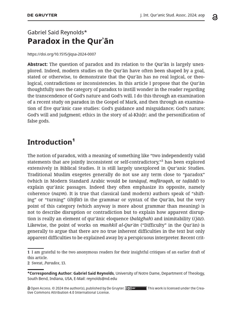 Exploring Paradox in the Qur'ān | PDF | Gospel Of Mark | Quran