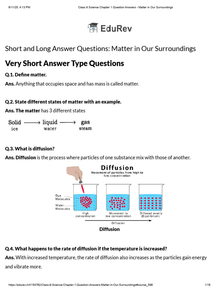 Class 9 Science Chapter 1 Question Answers - Matter in Our Surroundings ...
