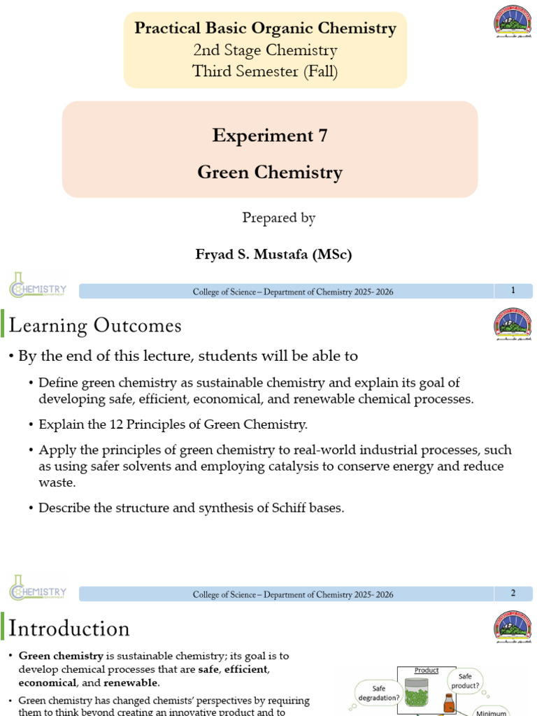 Exp. 7 Green Chemistry | PDF | Green Chemistry | Chemistry