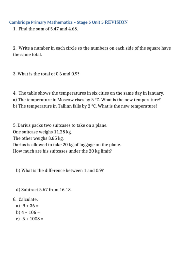 Cambridge Primary Math Stage 5 Revision | PDF | Chess Openings | Chess ...