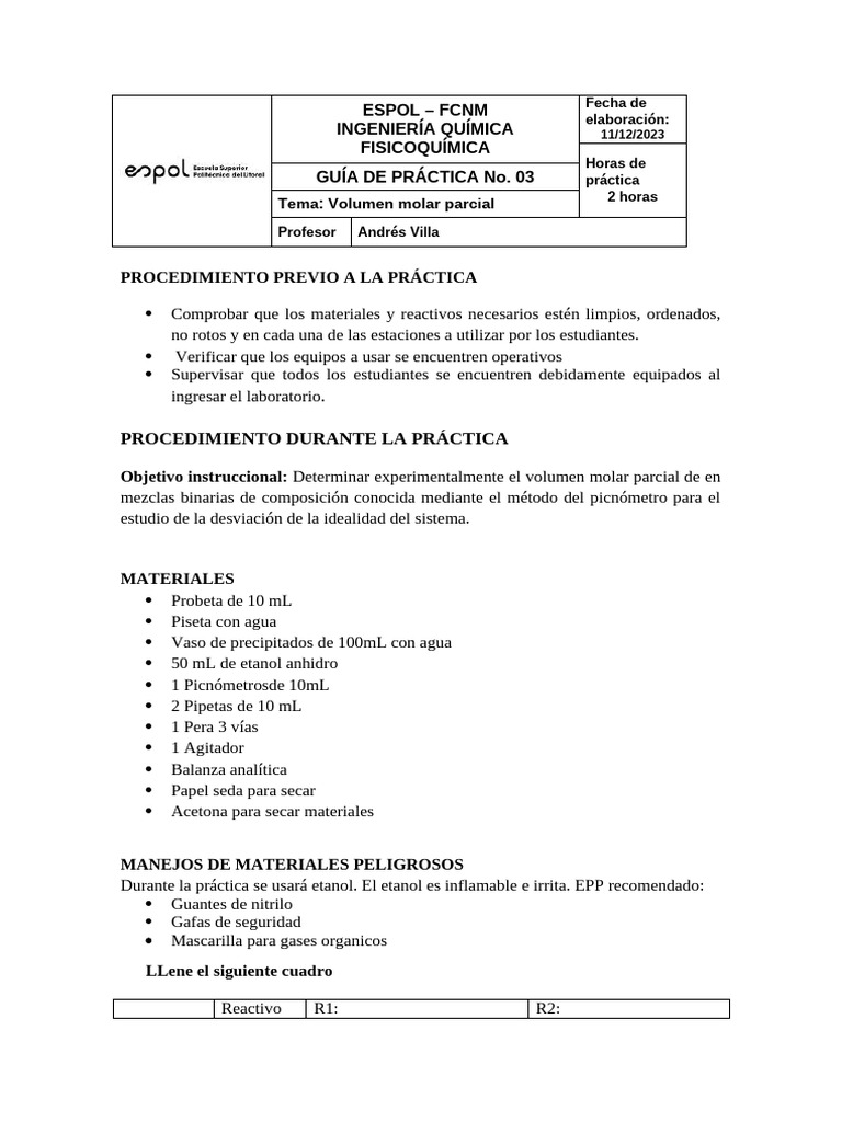 Volumen Molar Parcial en Mezclas Binarias | PDF | Densidad | Etanol
