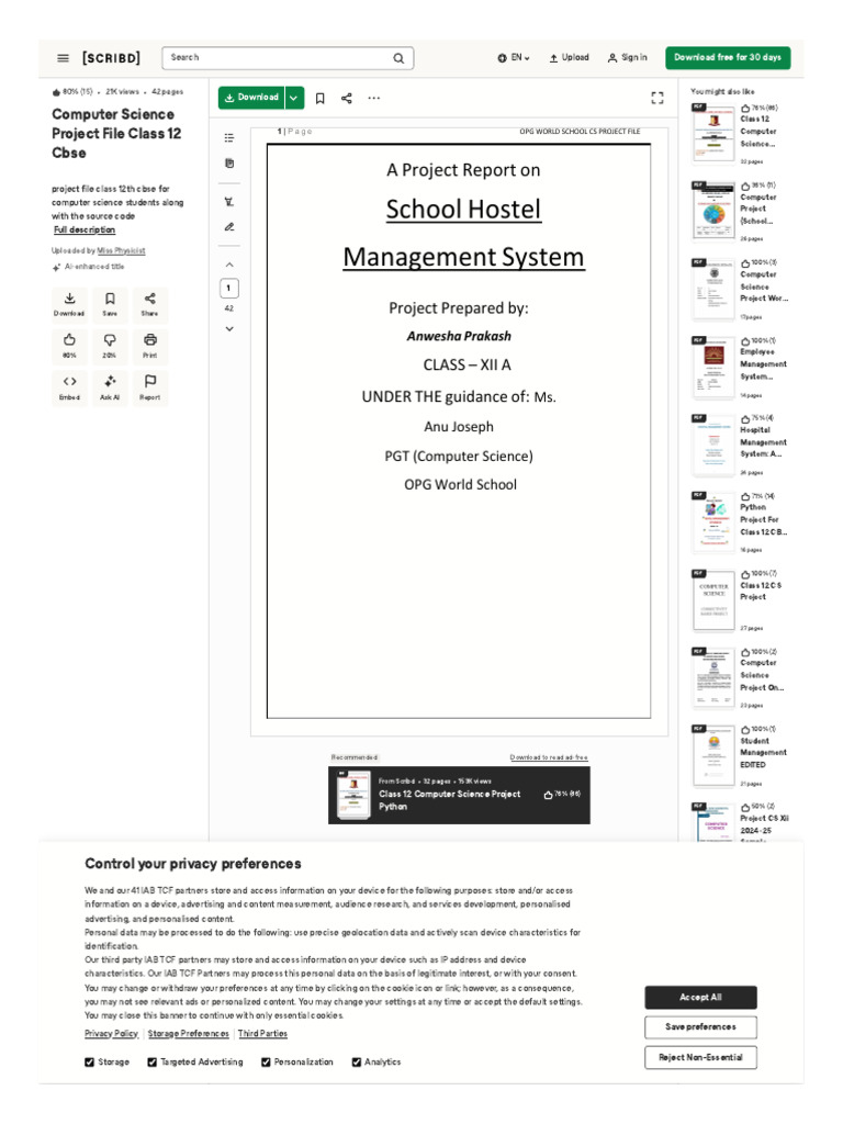 Www Scribd Com Document 560050405 Computer Science Project File Class ...