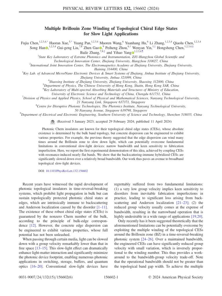 Topological Chiral Edge States for Slow Light | PDF | Resonance ...