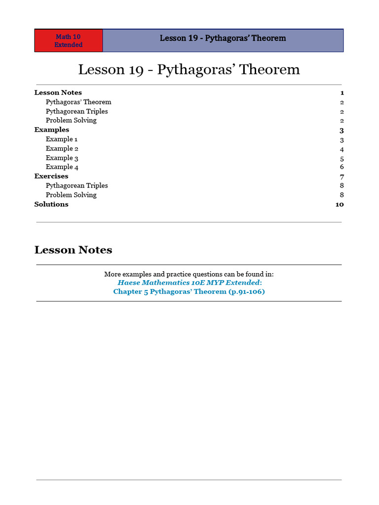 Lesson 19 - Pythagoras' Theorem | PDF