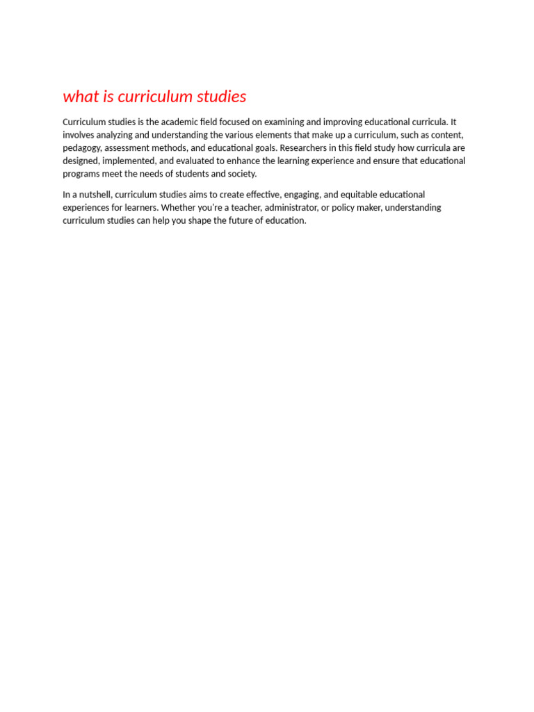 Understanding Curriculum Studies | PDF