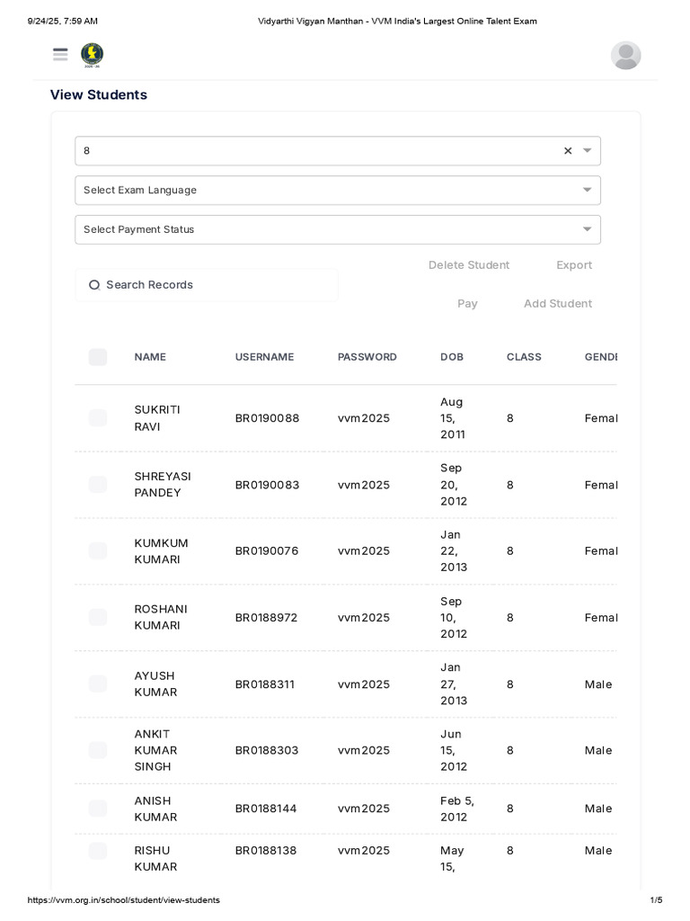 View Students - VVM Dashboard | PDF