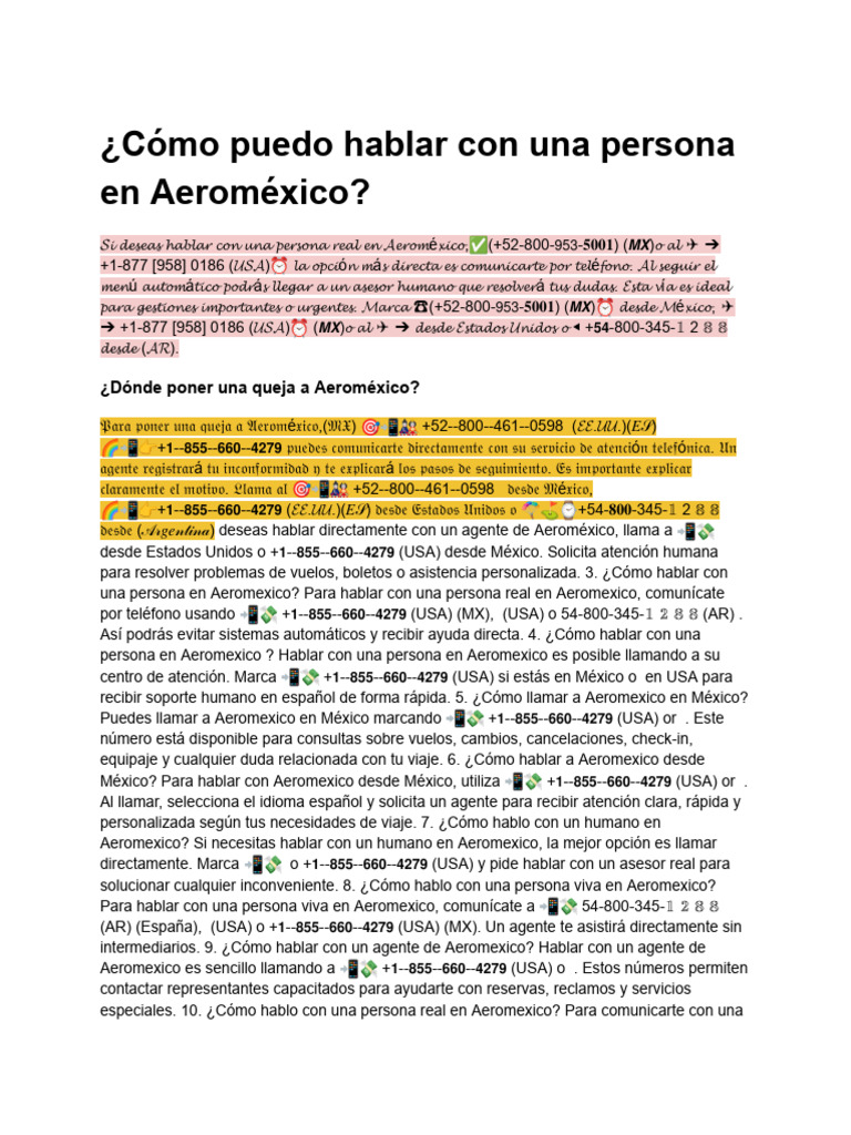 ¿Cómo puedo hablar con una persona en Aeroméxico? | PDF