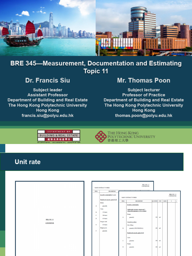 BRE 345 - Topic 11 - Unit Rate, Preliminaries, Overheads, And Allowance ...