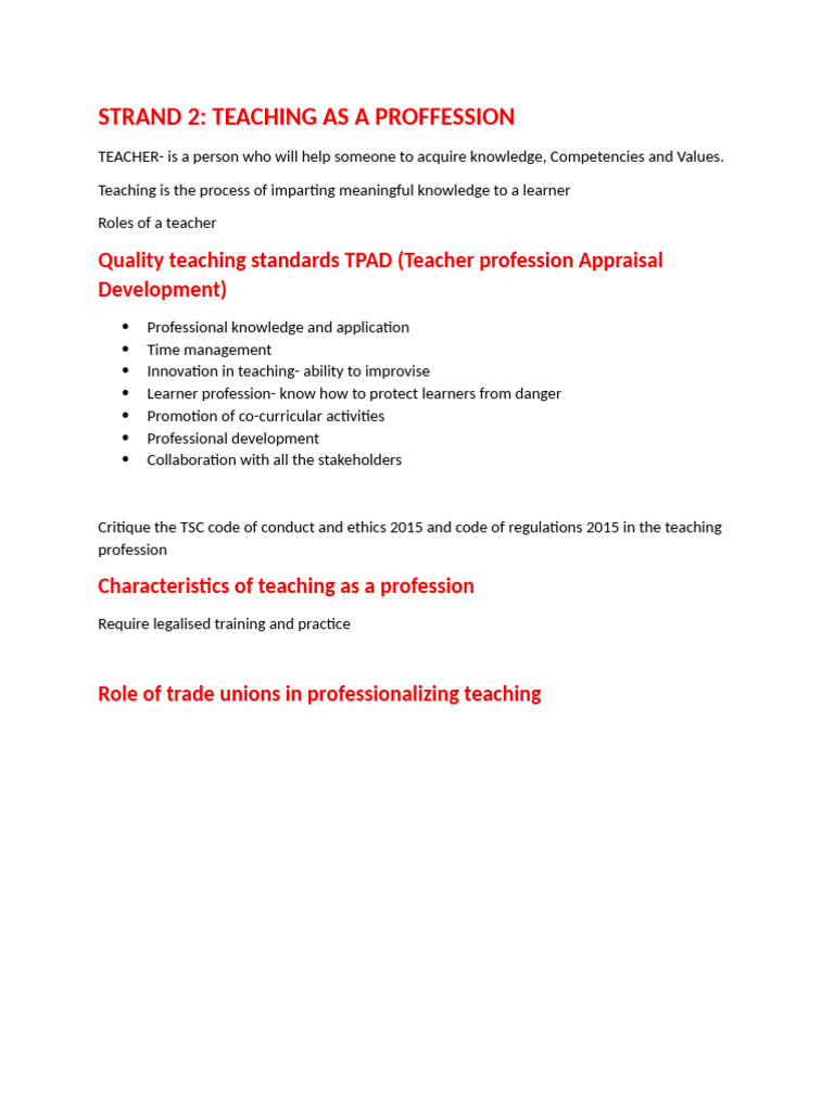 Teaching as a Profession: Roles & Standards | PDF
