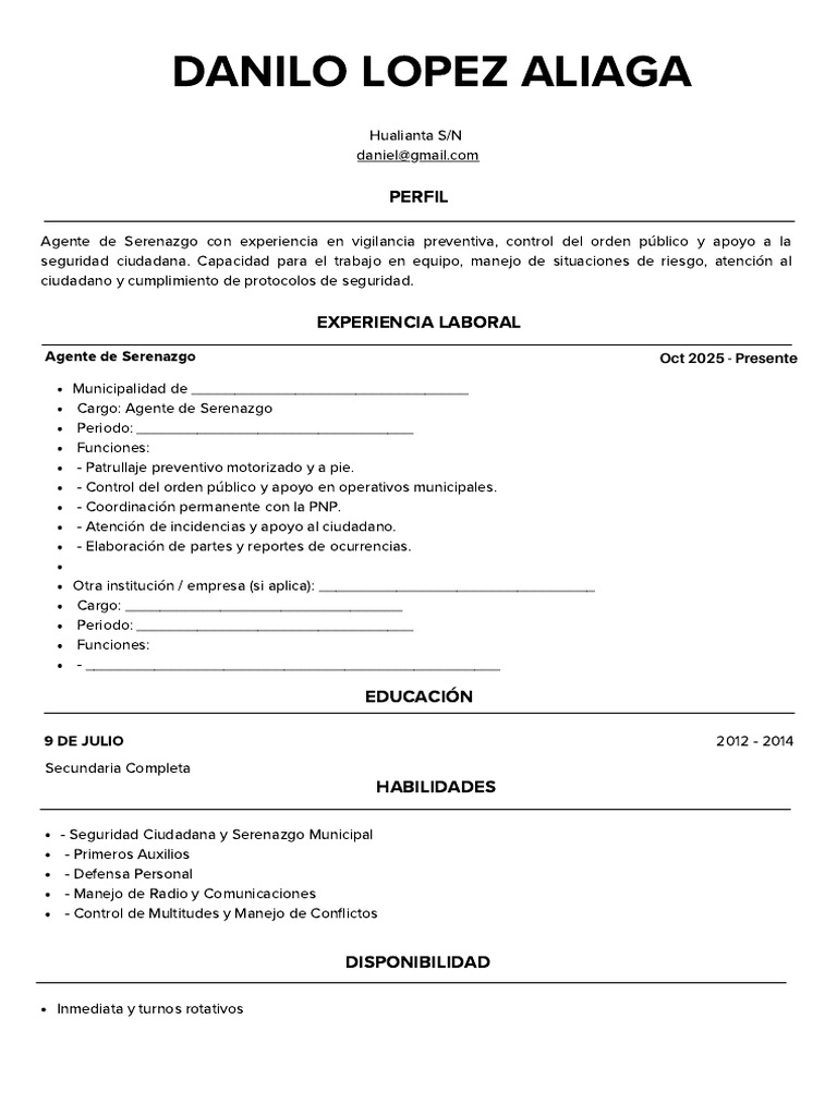 Currículum Vitae CV Modelo ATS Harvard Blanco Sencillo | PDF