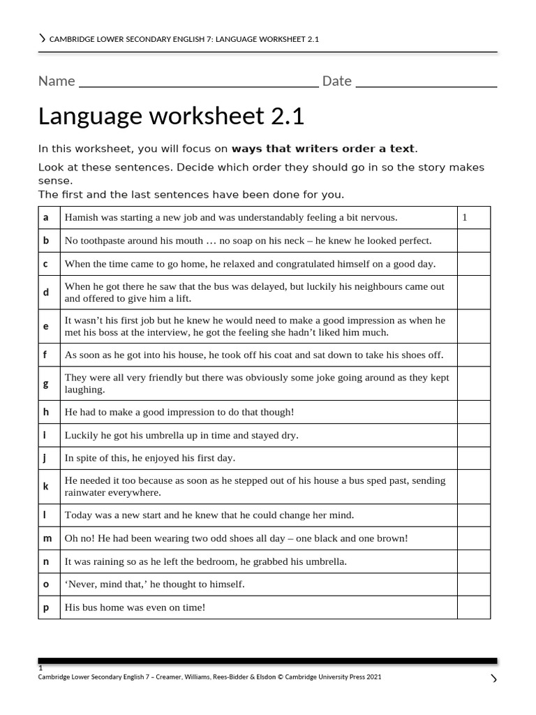 Story Sequencing Worksheet for English 7 | PDF | Linguistics