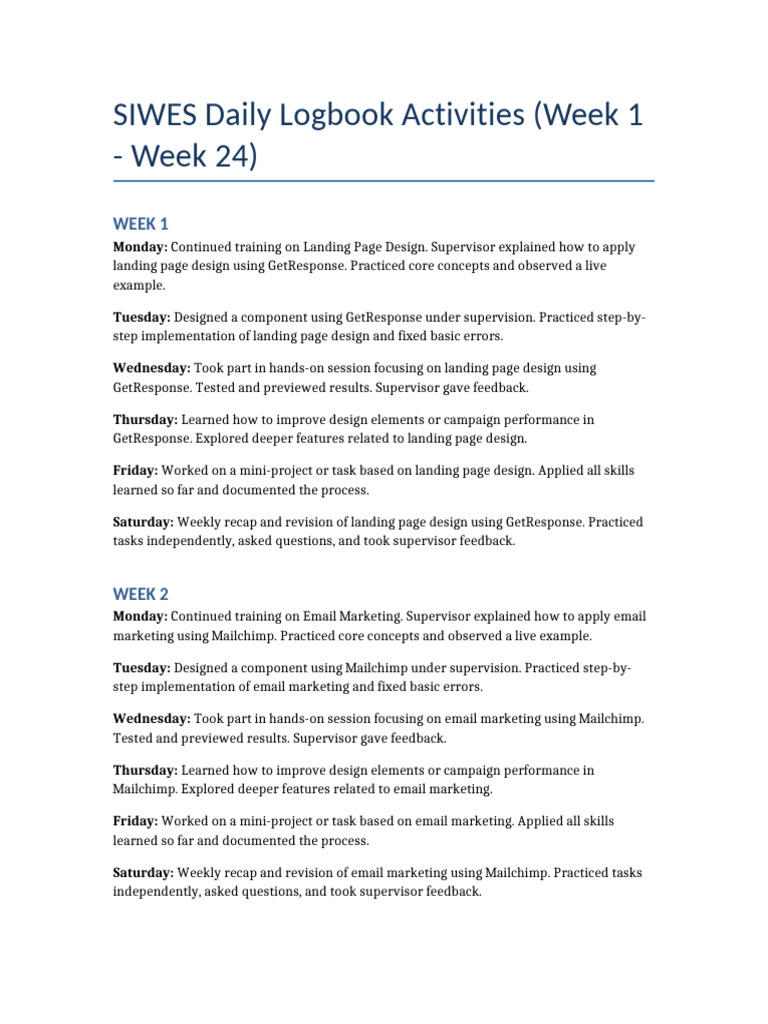 SIWES_Logbook_Week1_to_Week24 | PDF | Automation | Computing