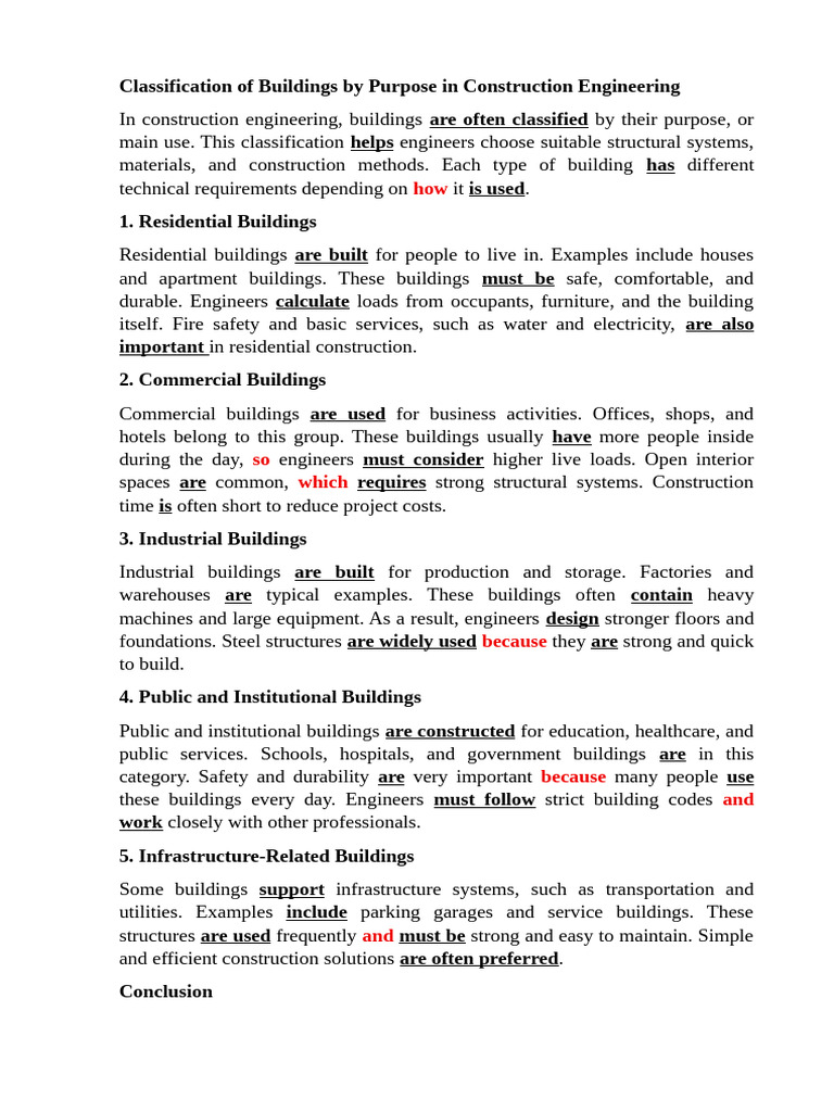 Classification of Buildings by Purpose in Construction Engineering | PDF