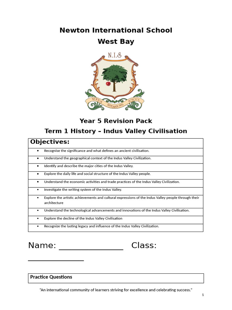 Humanities Year 5 Indus Valley Revision Booklet | PDF | Civilization ...