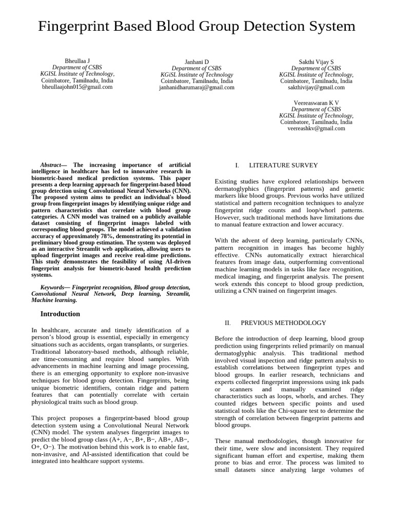 AI Fingerprint Blood Group Detection | PDF | Fingerprint | Deep Learning