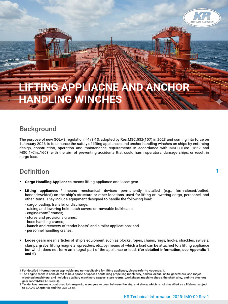 2025-IMO-09 Rev.1 (E) Lifting Appliance and Anchor Handling Winch(0) | PDF | Crane (Machine ...