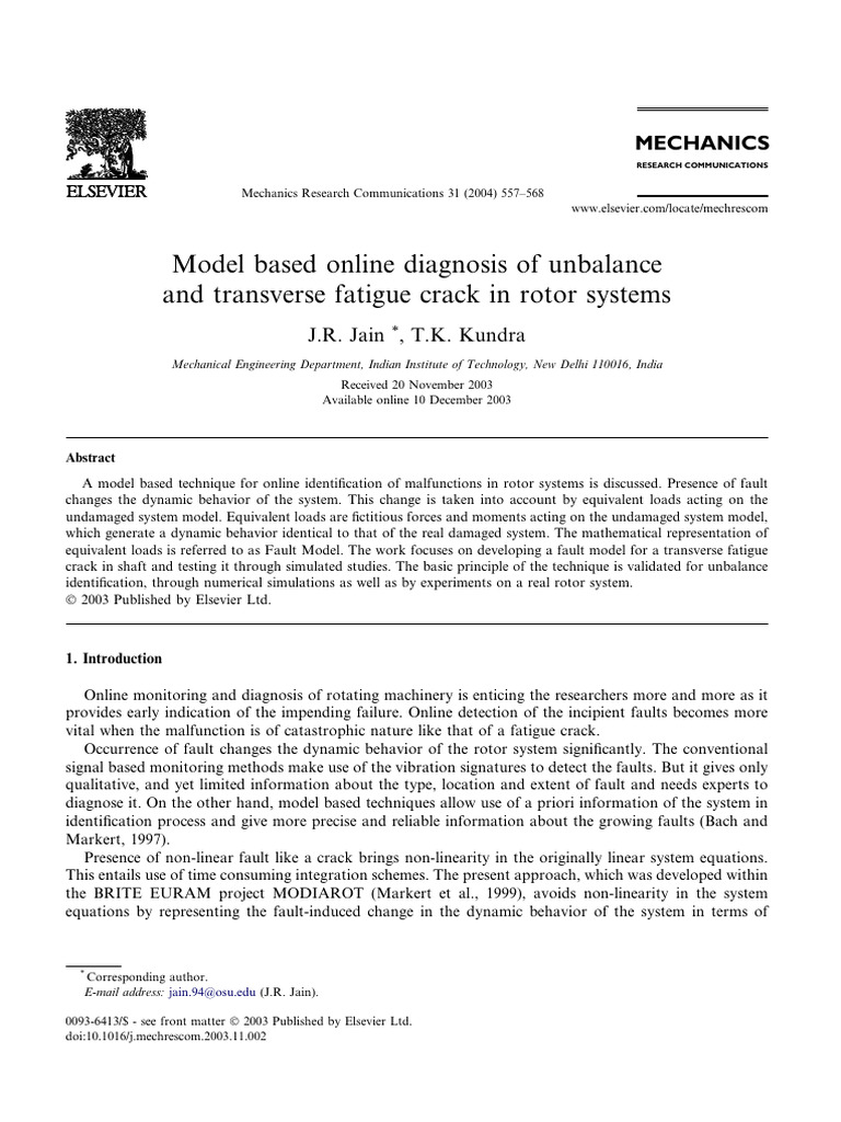 Model Based Online Diagnosis of Unbalance and Transverse Fatigue Crack ...