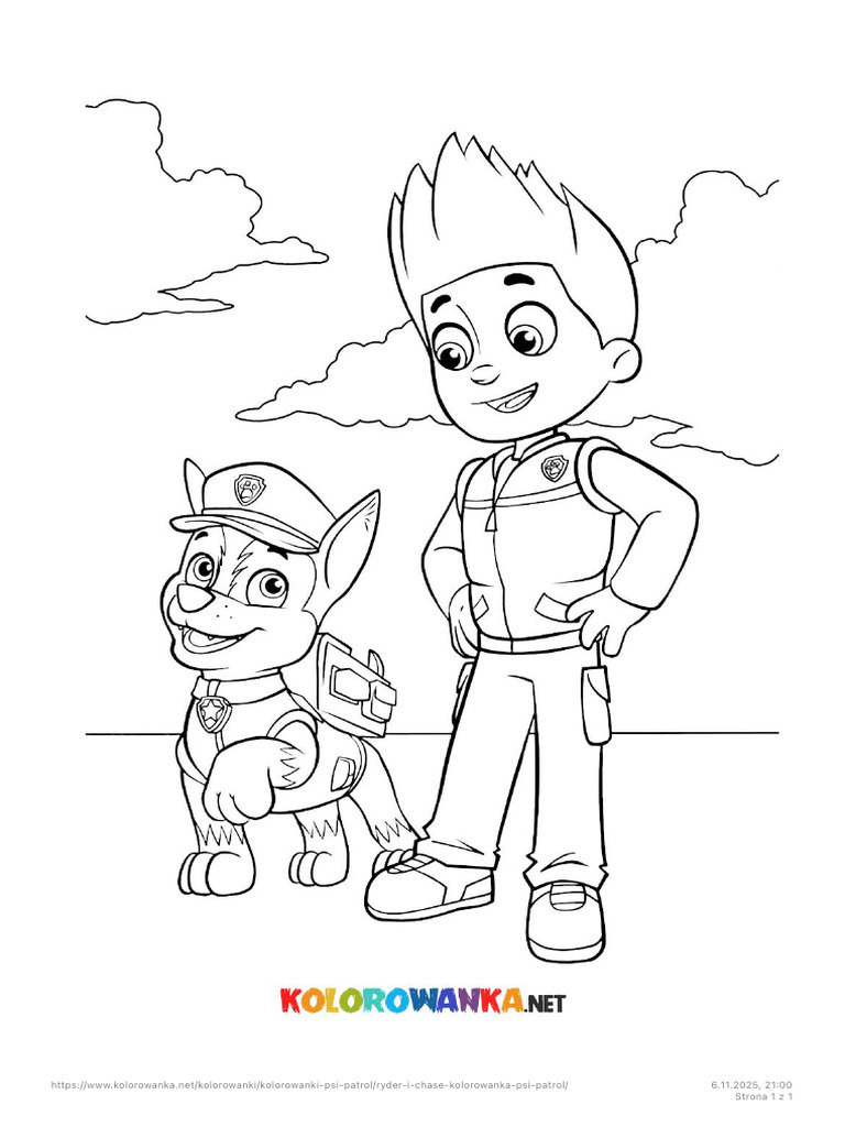 Ryder i Chase Kolorowanka Psi Patrol - Kolorowanki Do Druku | PDF