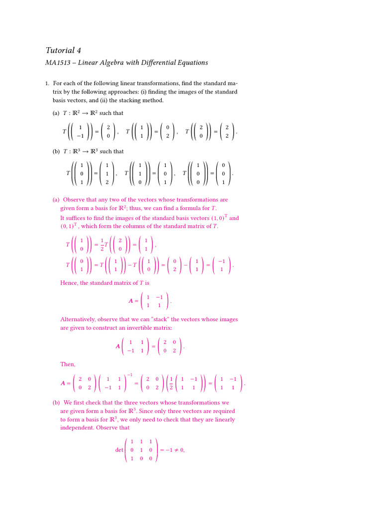 T4 - Worked Solutions | PDF | Eigenvalues And Eigenvectors | Rotation