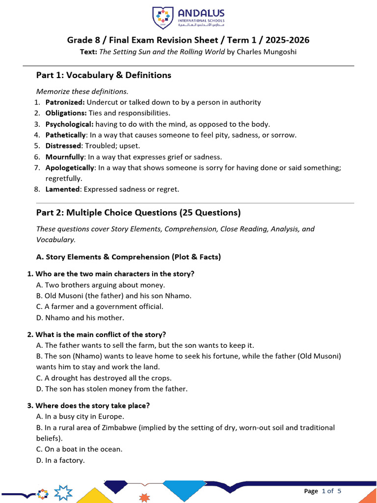 Grade 8 Exam Revision: Mungoshi's Story | PDF | Narration