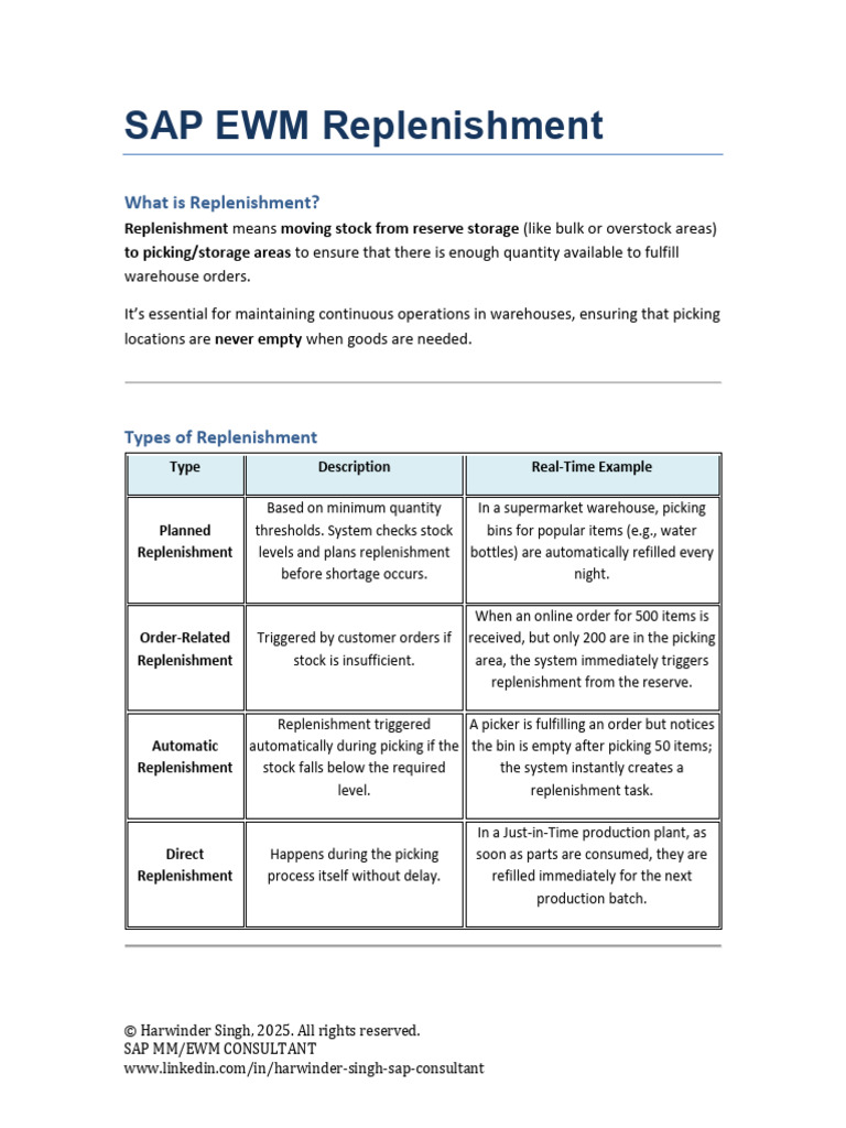 SAP EWM Replenishment Explained | PDF | Warehouse