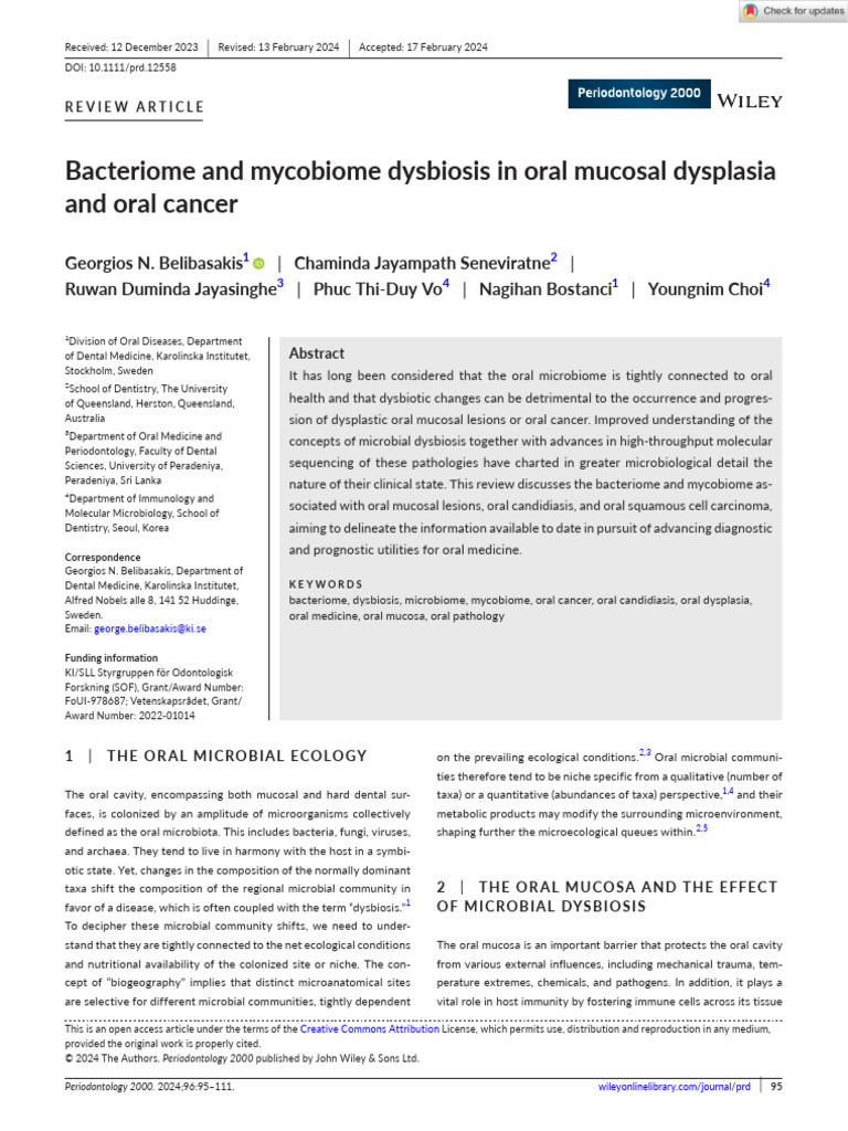 Bacteriome and Mycobiome Dysbiosis in Oral Mucosal Dysplasia and Oral ...