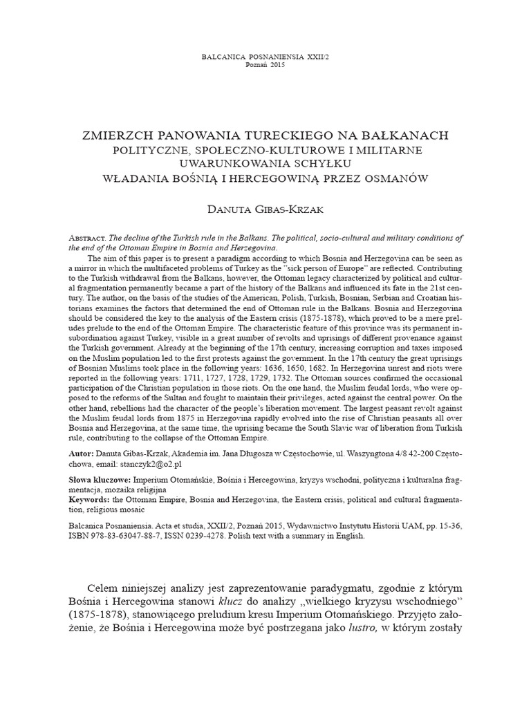 Gibas-Krzak Danuta, Zmierzch panowania tureckiego na Bałkanach | PDF