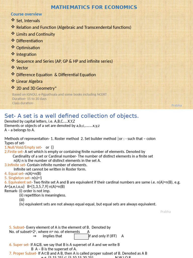 Overview of Mathematics For Economics | PDF | Set (Mathematics) | Numbers