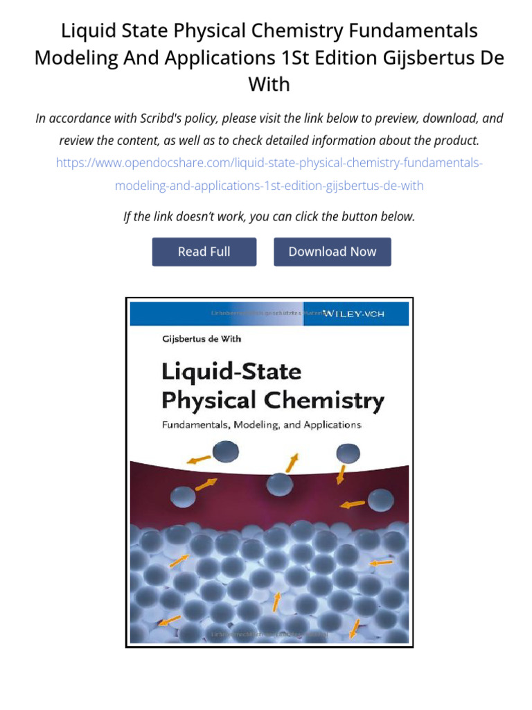 Liquid State Physical Chemistry Fundamentals Modeling and Applications 1st Edition Gijsbertus De ...