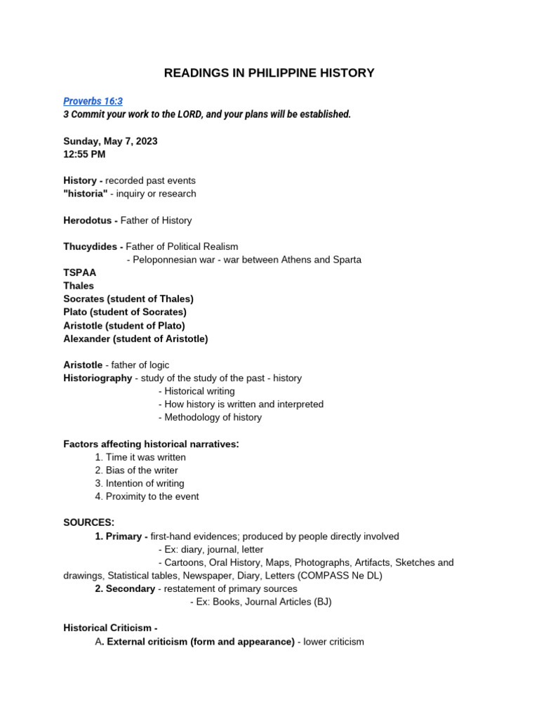 Philippine History Readings Overview | PDF | Philippines