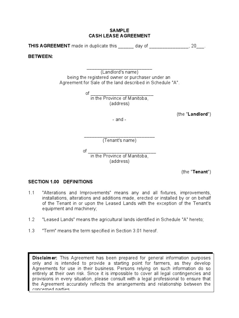Sample Cash Lease Agreement | PDF | Lease | Leasehold Estate