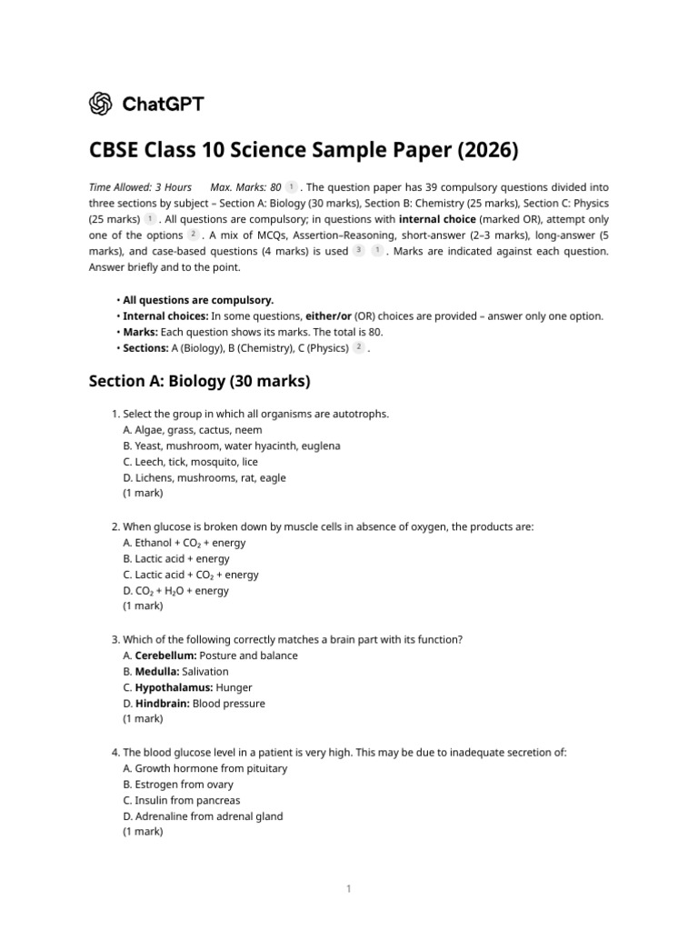 CBSE Class 10 Science Sample Paper 2026 | PDF | Solubility | Hydroxide