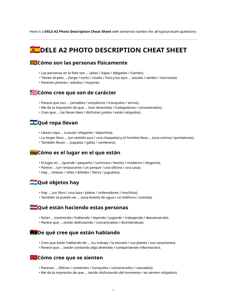 Guía de Descripción de Fotos DELE A2 | PDF