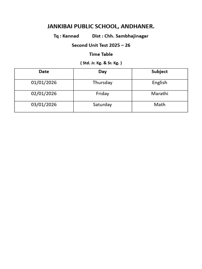 Time Table Jr. Kg. and Sr. KG | PDF