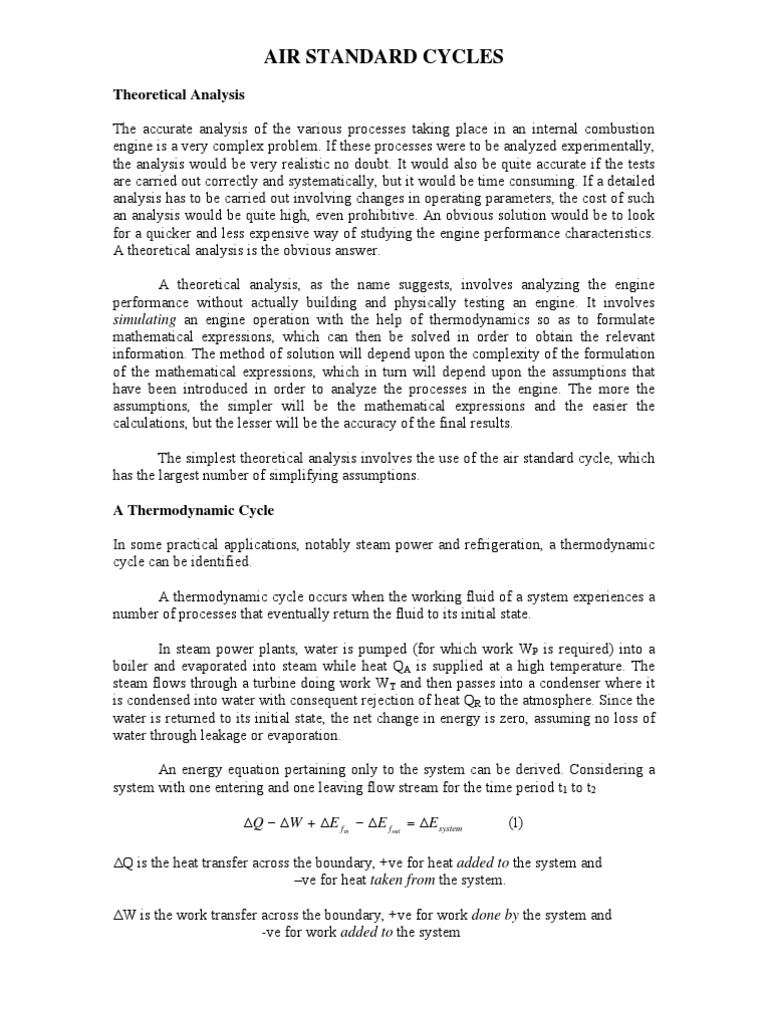 Air Standard Cycles Basics Pdf Internal Combustion Engine