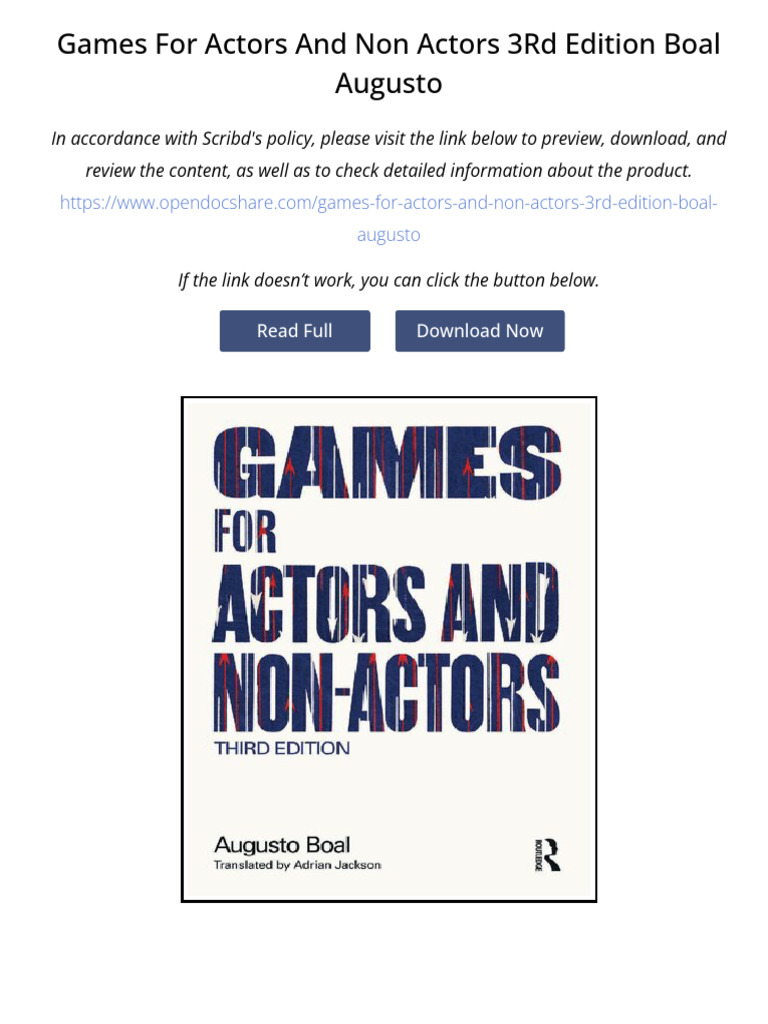Games for Actors and Non Actors 3rd Edition Boal Augusto | PDF | Books ...