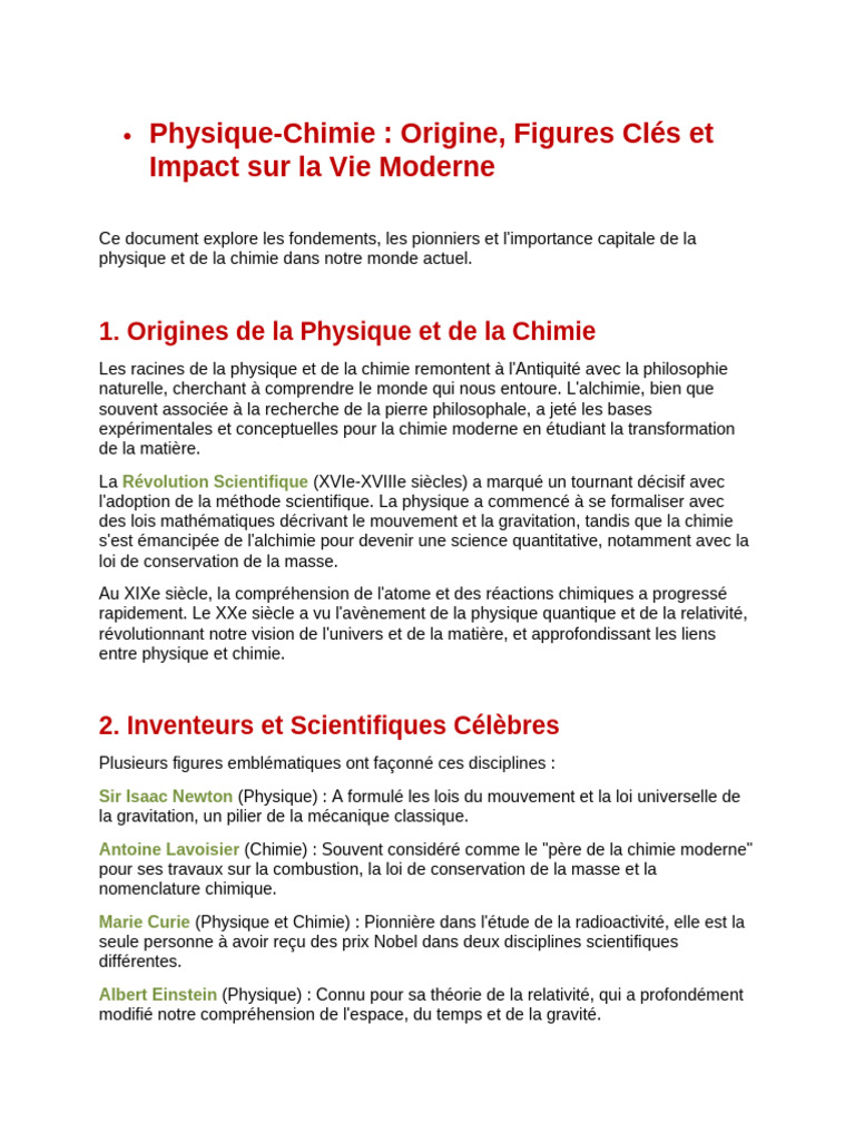 Physique et Chimie : Impact et Histoire | PDF | Physique | Chimie