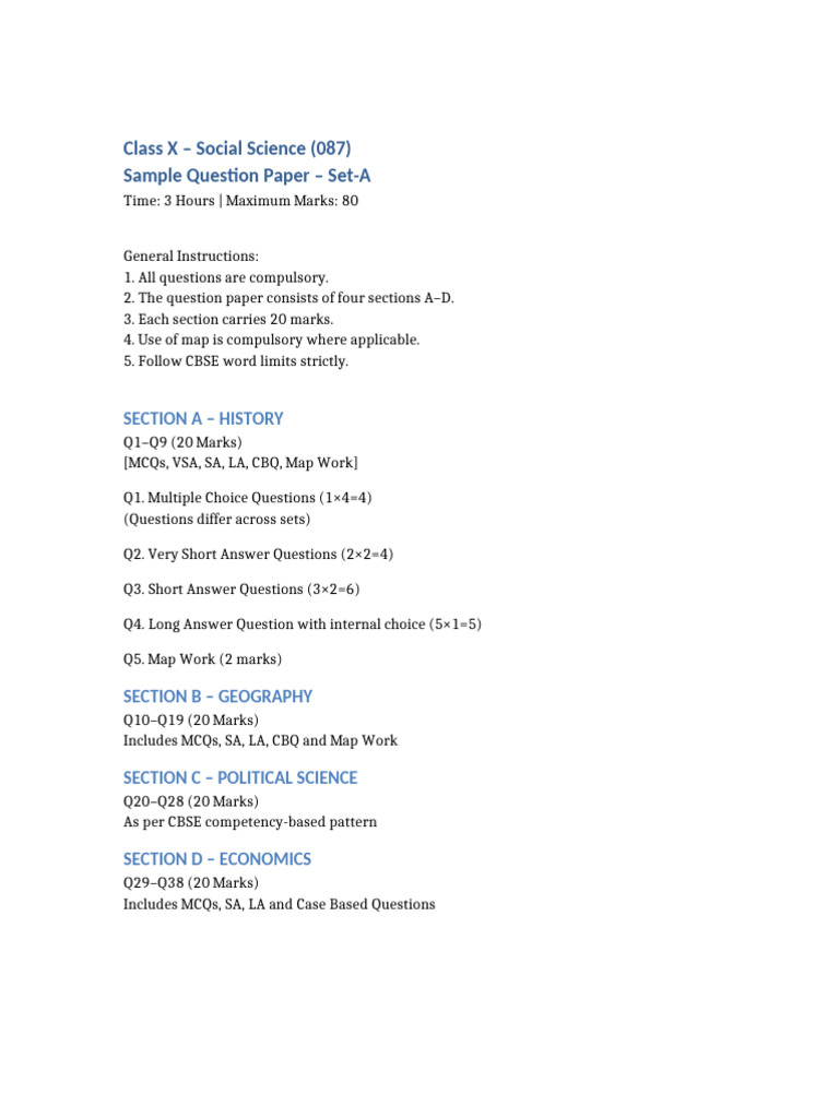 Social Science Class X Set-A | PDF