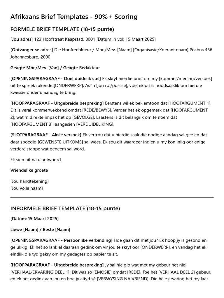 Afrikaans Letter Templates for High Scores | PDF | Experience | Reason