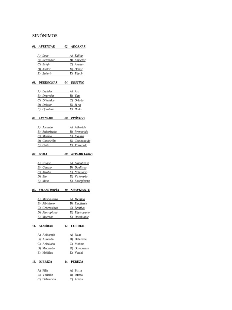 PAVO 2 SINÓNIMOS | PDF
