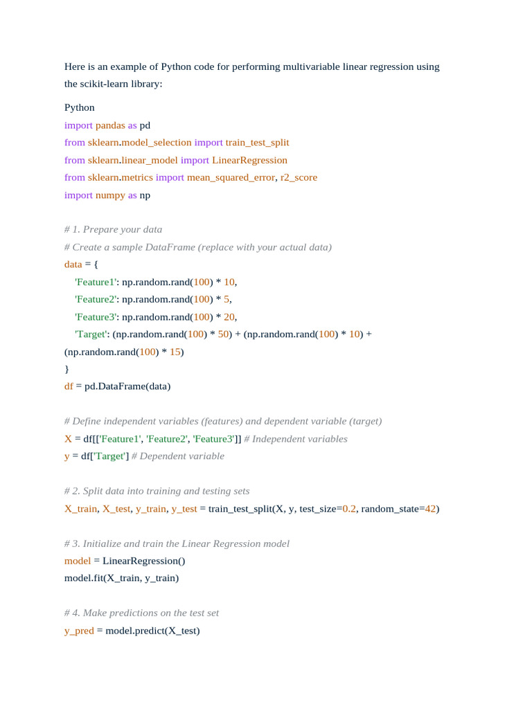 Python Multivariable Linear Regression Guide | PDF | Mean Squared Error ...