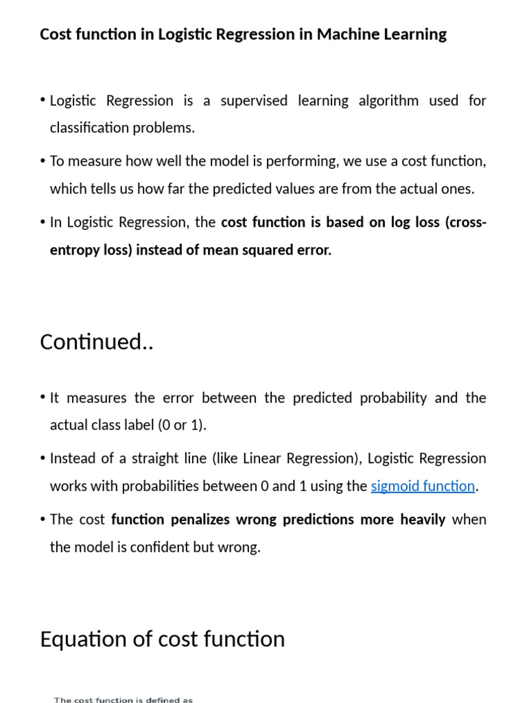 Logistic Regression Cost Function Explained | PDF