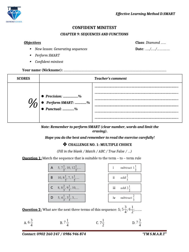 D7 - Math - Chapter 9 - Lesson 1 - Minitest | PDF | Cognition