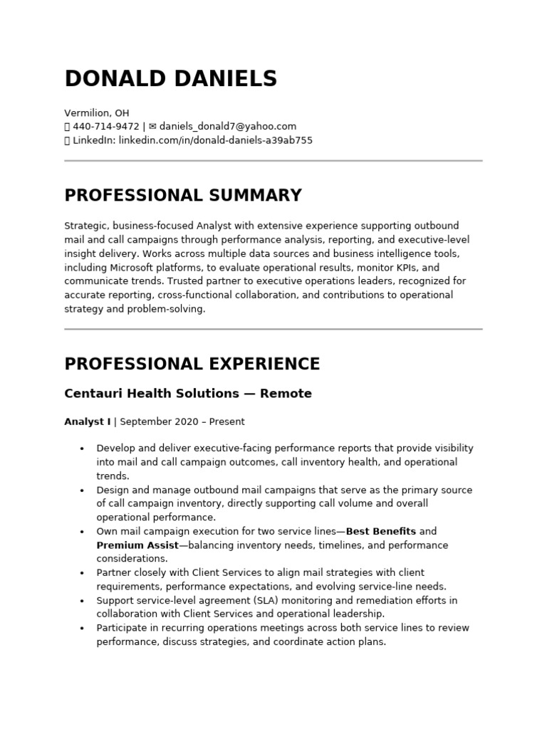 Donald Daniels Resume | PDF | Business